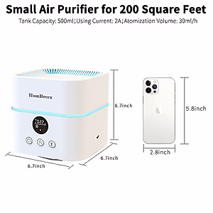 HomBreez Smart Wi-Fi Air Purifier and Humidifier Combo, Desk Air Purifier for Dorm, Home, Office, Air Purifiers & Humidifier & Aromatherapy Diffuser, Suitable for Bedroom,White(WG-03-S)