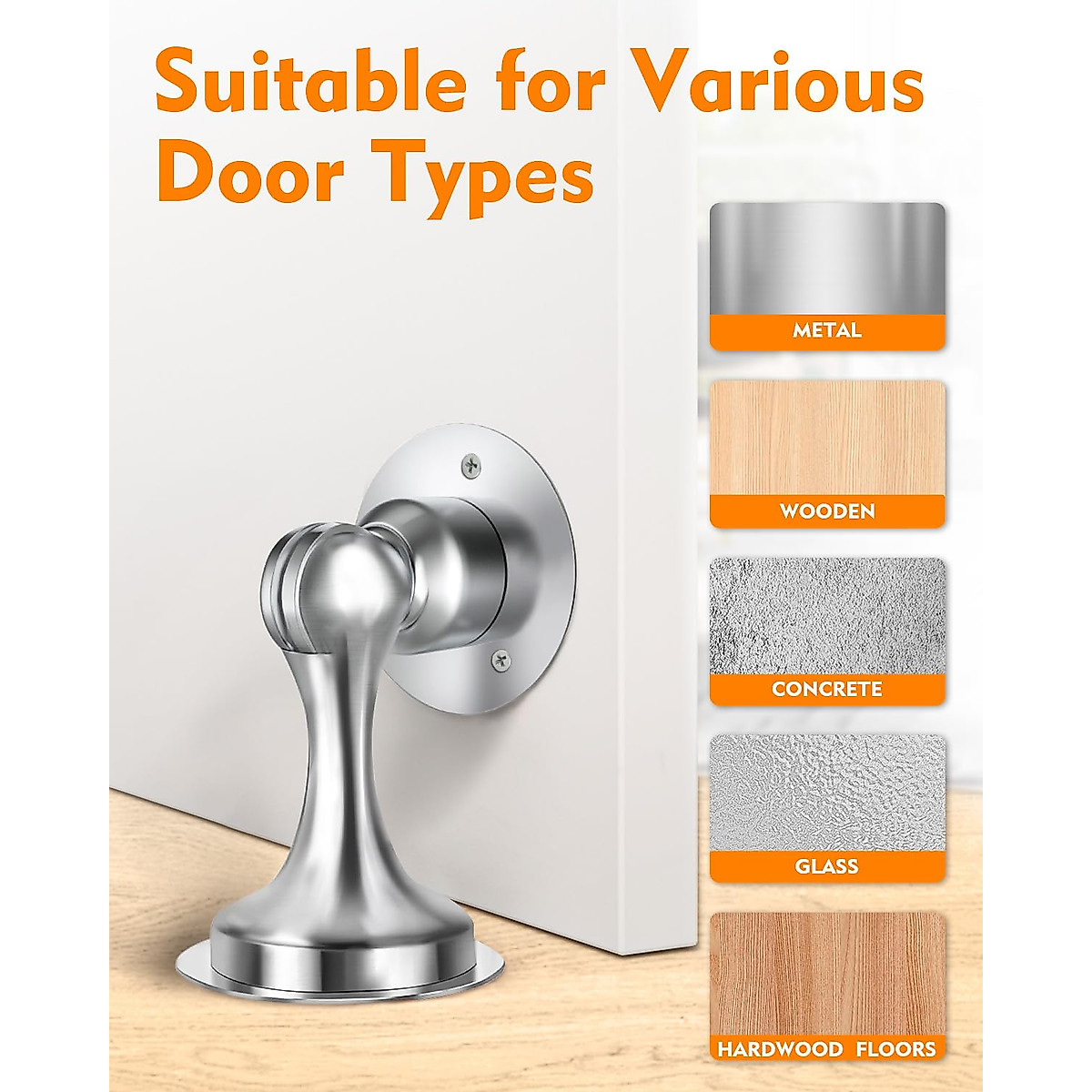 WINONLY Door Stopper, Magnetic Door Stop, Stainless Steel, Magnetic Door Catch, 3M Double-Sided Adhesive Tape, No Drilling, Screws for Stronger Mount, Hold Your Door Open, for Wide Doors (2)