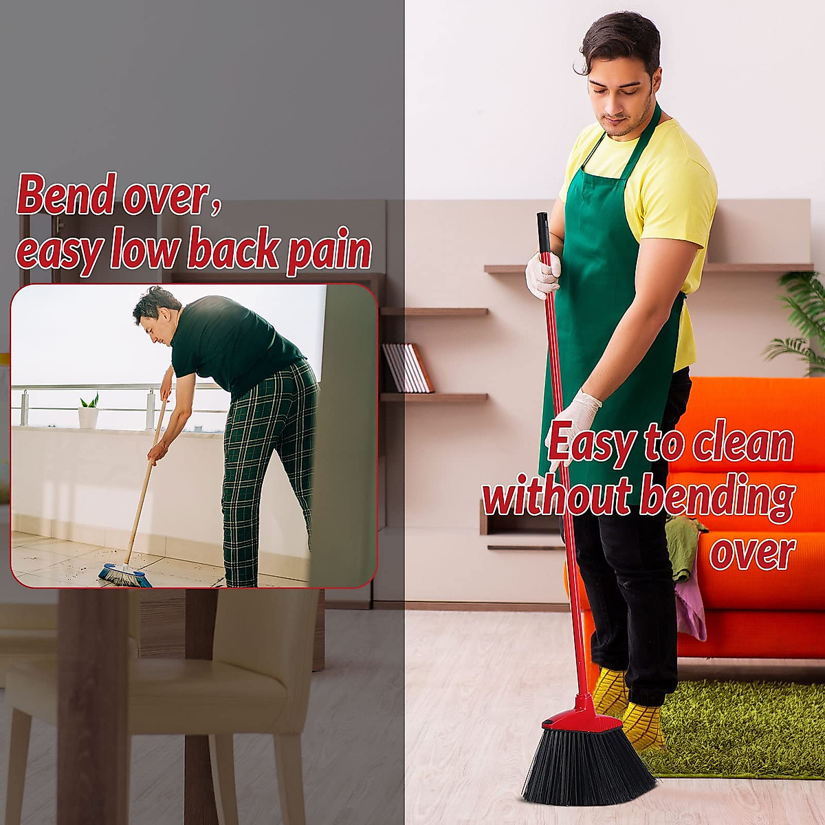 8 Pieces Broom Bulk Commercial Angle Broom Heavy Duty Indoor Outdoor Broom with Coated Metal Handle for Courtyard Garage Lobby Shop Home Kitchen Office Floor