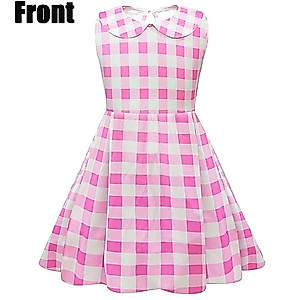 Fpoqbod Girls Pink Gingham Costume Dress Movie Cosplay Kids Party Halloween Fancy Plaid Dressess Plaid (Pink, 4-5 Years)