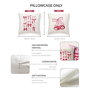 OGILRE Pink Coquette Preppy Bedding Throw Pillow Covers, Preppy Trendy Aesthetic Cute Room Decor Pillows Cases, Pink Bow Cherry Disco Ball Pillowcases for Teen Sofa Dorm Girls Bedroom, 18x18 Set of 2