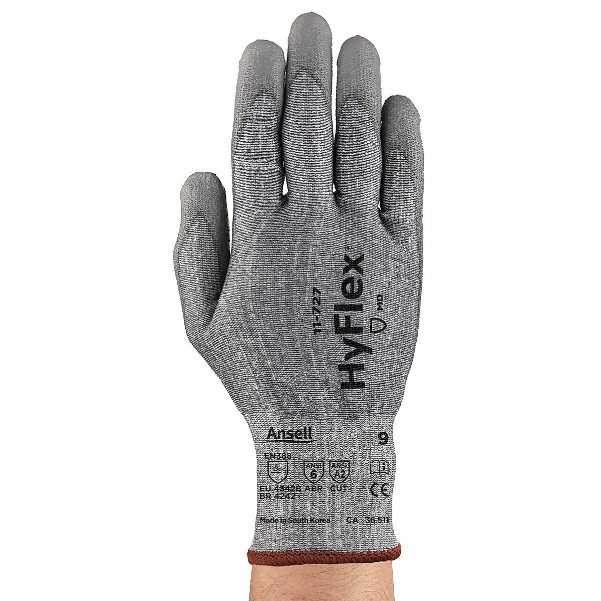 Ansell HyFlex 11-727 Ultralight Cut-Resistant Industrial Gloves w/Reinforced Palm for Machinery, Auto, Warehousing - Large, Grey (144 Pairs)