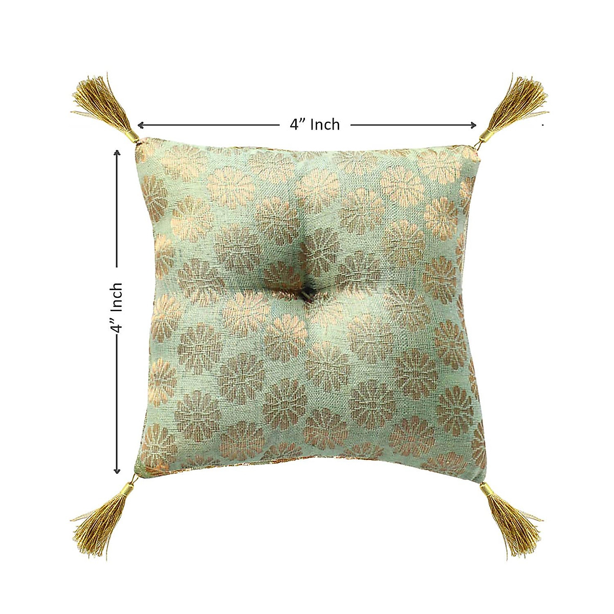 Cushion for Tibetan Singing Bowl Handmade Square Cushions Brocade Art Silk Home Decor Jewelry Display Pillow (4" x 4" Inch, Mint Green)