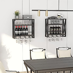 Bigbiglife Wine Racks Wall-Mounted Wine Racks with Storage Shelf, Brown Industrial Style Wall Mounted Wine Racks, Wall Wine Racks with Bottle Holder