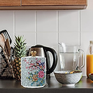 SHERCHPRY 1Pc Ceramic Food Storage Jar, Large Ceramic Tea Jar, Small Ceramic Tea Jar, Ceramic Sealed Storage Canister with Cover for Kitchen Tea, Coffee, Sugar (3.73X2.75X3.14in)