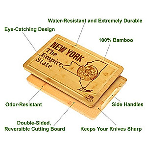 Bamboo State Cutting Board for Kitchen – New York Cheese Board, Charcuterie Platter & Serving Tray, (15" x 10")