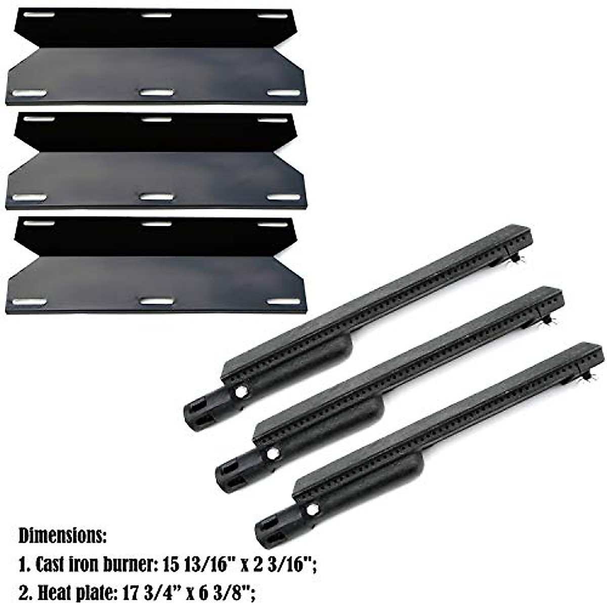 Direct Store Parts Kit DG223 Replacement for Jenn Air Gas Grill Repair Kit Gas Grill Burner and Heat Plate- 3 Pack (Cast Iron Burner + Porcelain Steel Heat Plates)