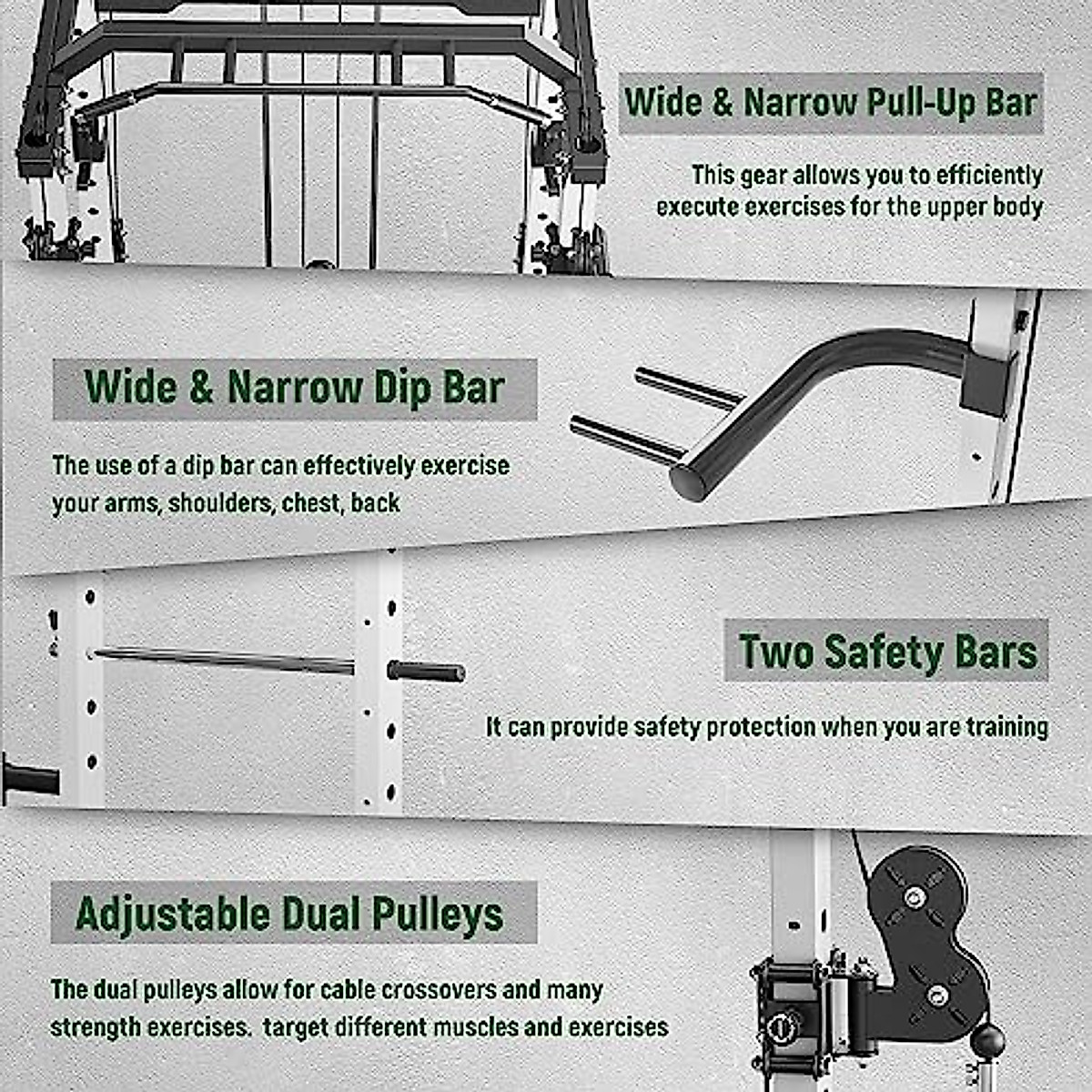 MAJOR LUTIE Power Cage with Weight Bench, 230LBS Competition Bumper Plates and Olympic Barbell, PLM03 Multi-Function Power Rack with Adjustable Cable Crossover System and Exercise Attachment White