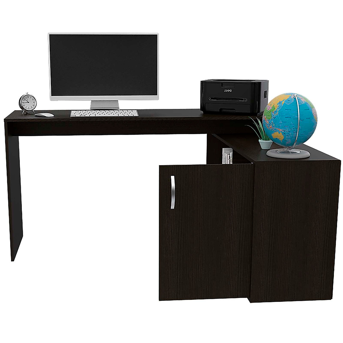 60 Inch L Shaped Desk with Closed Storages, L Shaped Computer Desk with Storage Rack, Corner Home Office Desk for PC Executive Writing Study Work, Bedroom Computer Table