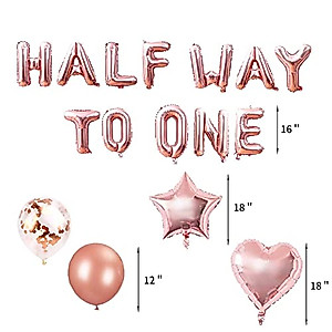 JeVenis 15 PCS Half Way To One Banner Half Way To One Rose Gold Balloons Decorations for Girl 1/2 Birthday Decorations