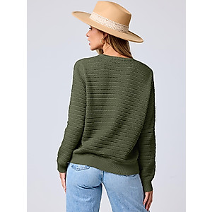 ANRABESS Women's Tweed Knit Cardigan Sweater Casual Long Sleeve Cropped Button Down Lady Jackets 2025 Spring Fashion Outwear Army Green Medium