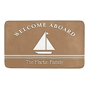 CUXWEOT Nautical Welcome Aboard Boating Personalized Doormat Text Name Custom Indoor Outdoor Pet Mat Entrance Rugs Home Decor Welcome Door Mats 30 x 18 Inch