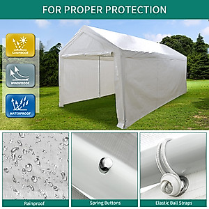 YITAHOME 10 x 20 FT Carport Heavy Duty Galvanized Frame Car Shelter Car Canopy with Removable Sidewalls, Portable Garage Tent Boat Shelter, White