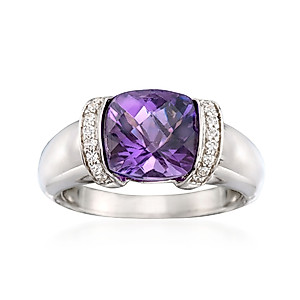 Ross-Simons 2.80 Carat Amethyst and .10 ct. t.w. CZ Ring in Sterling Silver. Size 7