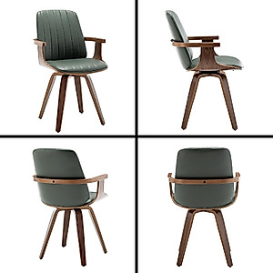 MCM Dining Chairs, Set of 2 Faux Leather Dining Chairs with Walnut Craftsmanship, Upholstered Faux Leather, Wooden Arms and Legs, Green Leather Dining Chair for Kitchen/Living Room (Green, Swivel)