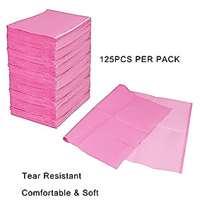 Dental Bib(125 Pack) – Pink Dental Bibs Disposable – Multipurpose & Waterproof Tattoo Bibs – Soft & Flexible Pink Bibs for Dental Tray Covers – 3-Layer Protection Nail Napkins for Acrylic (Pink)
