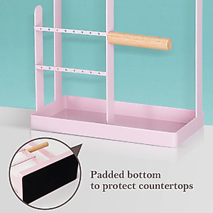 ProCase Jewelry Organizer Stand Holder, 4-Tier Necklace Organizer with Ring Tray, Small Cute Aesthetic Jewelry Tower Storage Rack Tree for Bracelets Earrings Rings - Pink