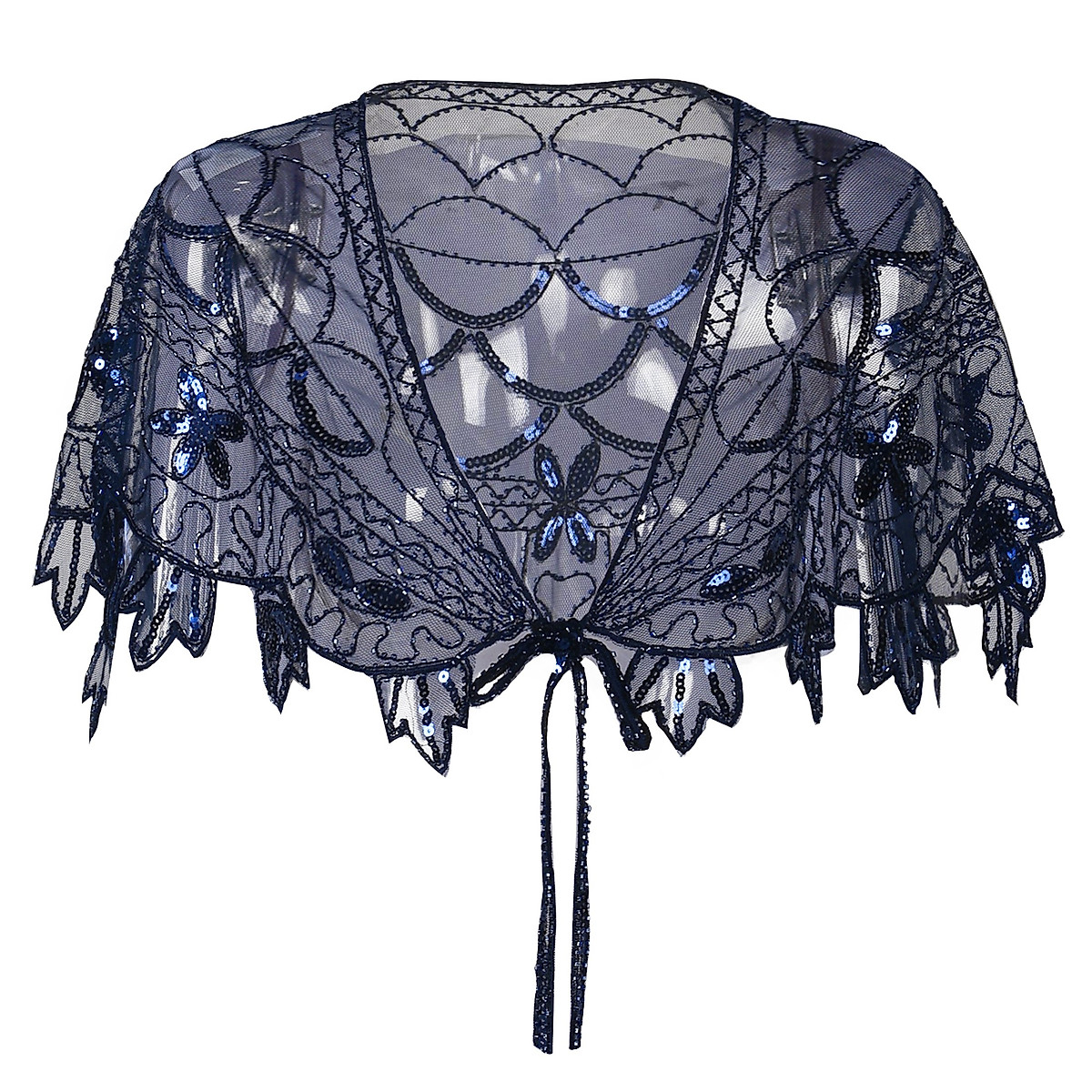 PrettyGuide Women's 1920s Shawl Beaded Vintage Bolero Flapper Evening Wraps Navy