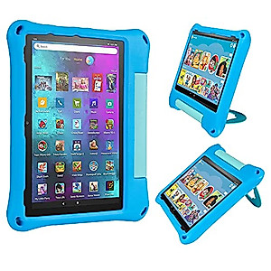 Fire HD 10 Tablet Case (2021 Release, 11th Generation) Oqddqo Amazon Kindle 10 Plus Case for Kids Specially Strengthened Four-Corner Double-Layer Shock Kids 10 inch Cover with Bracket - Blue
