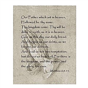 "The Lords Prayer w/Folded Hands"- Scripture Wall Art Print-8 x 10"- Ready to Frame. Home Décor-Kitchen-Dining Décor- Christian Gifts. Universal Biblical Prayer-Matthew 6: 9-13 With Linen Texture Look