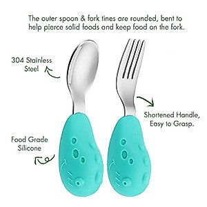 YIVEKO Baby Fork and Spoon Set with Carry Case Baby Training Utensils Self Feeding Toddler Silverware Silicone and Stainless Steel Kids and Toddler Utensil Set-Dinosaur