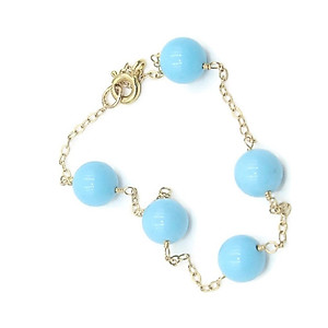 Sophia Fine Jewelry Turquoise Reconstituted Round Tincup 7" Bracelet,14K Yellow Gold