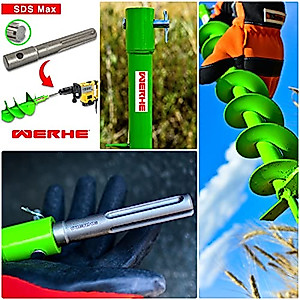 WERHE Profi Adapter for Earth Drill suitable for SDS Max Drilling Machine - For auger drill and SDS impact hammer Drill machine - Soil Drill Adapter for drills with Ø 1,6" 2,4" 3,15" 3,9" 4,7" 5,9"