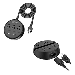 2 Prong Power Strip 10 ft & 5 ft Nightstand Power Strip with USB, 3 Outlets 3 USB Desktop Charging Station, Extension Cord with Switch Control and Phone/Tablet Holder for Home, Cruise Ship,Office