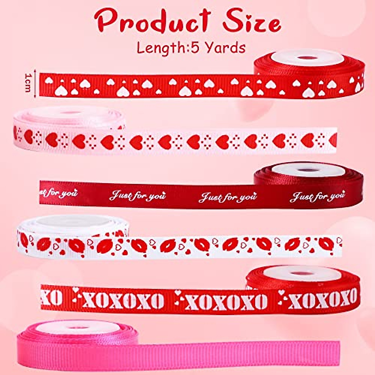 SANNIX 18 Rolls 90 Yards Valentine’s Day Ribbons Printed Grosgrain Satin Ribbons 3/8″ Wide DIY Craft Fabric for Valentines Wedding Anniversary Decorations Gift Wrapping