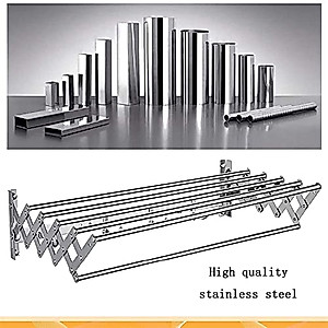 YEIRNTP Wall Mounted Clothes Drying Rack, Easy to Install Indoor Outdoor Stainless Steel Accordion Retractable Bathroom Clothes Airer Clothes Drying Racks (Size : 80cm)