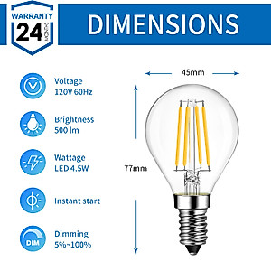 ANWIO G14 LED Globe Filament Bulb E12 Screw Base Dimmable 4.5W(60W Equivalent) 2700K Warm White Chandelier Edison Light Bulb(6-Pack)