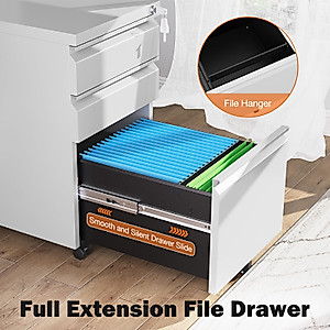 Sweetcrispy File Cabinet - 3 Drawer File Cabinet with Lock, Mobile Rolling File Cabinet, Under Desk File Cabinet with Pre-Assembled, Metal Small File Cabinet for Home Office
