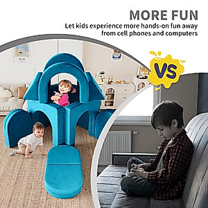 Kids Couch, 12PCS Modular Toddler Couch with 4 Arches and 2 Triangular Cushions, Fold Out Kids Couch for Playroom, Bedroom, Modular Kids Couch for Boys and Girls, Kids Play Couch for Kids (Blue)