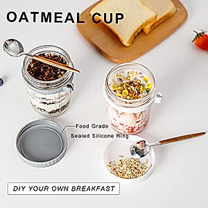 4 Pack Food Grade Overnight Oats Containers with Lids and Spoon, 16 oz Mason Jars for Overnight Oats with Measurement Marks, Large Capacity Airtight Oats Jars for Cereal Milk Yogurt Vegetable Fruit