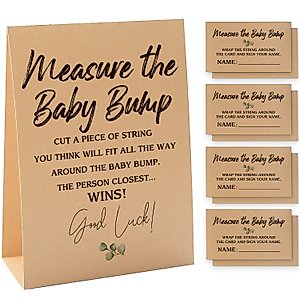 1 Measure the Baby Bump Kraft Sign & 50 Guessing Cards Set, Gender Neutral Baby Shower, Baby Showers Decorations, Baby Shower Games/081KF
