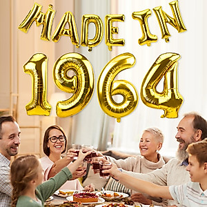 Zirtorei 60th Birthday Balloon Banner Decorations for Men Women, Gold Made in 1964 Balloon Happy 60 Birthday Sign Party Supplies, Sixty Year Old Birthday Photo Props Background Decor