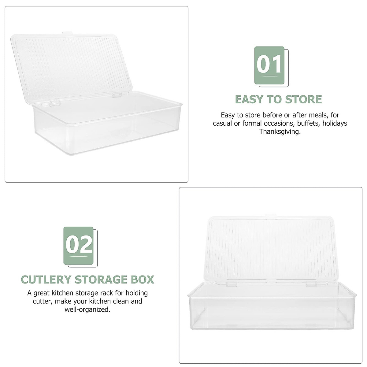 Cabilock Transparent Cutlery Box Silverware Tray for Drawer Clear Cutlery Tray Kitchen Supply Chopsticks Holders Container with Lid Kitchen Utensil Tray Utensil Case The Pet Portable Fork