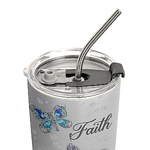20oz Printed Jewelry Crystal Butterfly Faith Hope Love Tumbler, Religious, Christian Gifts, Coffee Thermos for Women, Stainless Steel Double Wall Vacuum Insulated Coffee Mug, Travel Cup with Lid