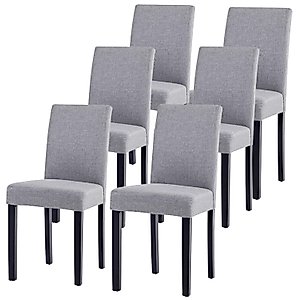Dining Chairs Set of 6, Luxury Upholstered Fabric Kitchen Chairs Side Chair with Padded Seat Back and Solid Wood Legs for Living Room, Bedroom, Dining Room, Grey