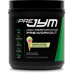 JYM Supplement Science Pre Jym Rainbow Sherbet, 30 Servings, Rainbow Sherbet, 1.8 Pound (Pack of 1)
