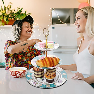 fanquare 3 Tier Porcelain Cake Stand, Blue Vintage Cupcake Stand, Display Tower Tray for Party, Birthday, Wedding