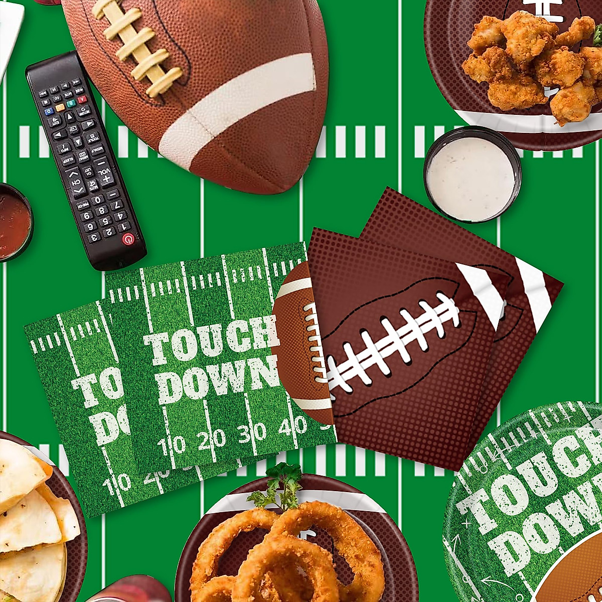 171PCS Football Party Supplies Kit Rugby Paper Plates Cups Napkins Spoon Fork knives Tablecloth Touchdown Party Decorations Tableware for 24 Guests for Football Game Super Bowl Party Birthday Party