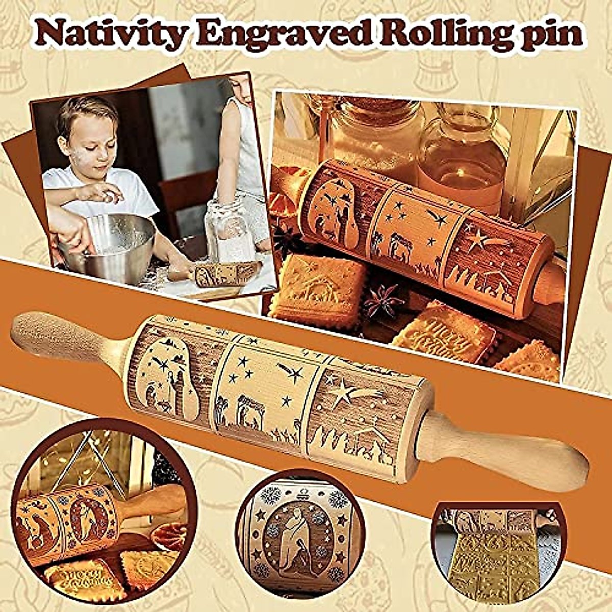 XINBADA Rolling Pins for Baking- Embossed Rolling Pin Set for Baking, Perfect Baking Tools & Cookie Molds