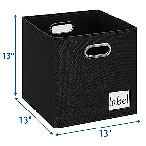 RVSNQ 13x13x13 Storage Cube Bins (Set of 4), Fabric Cubes Storage Bin with Metal Handles and Label, Collapsible Cube Storage Organizer Bins for Home, Office, Closet, Shelves, Nursery（Black）
