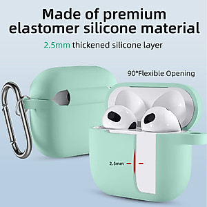 Adorve AirPods 3rd Generation Case Cover, Silicone Protective Accessories Case Skin with Keychain Compatible with Apple AirPod 3 Gen 2021 New for Women Men, 2 Pack, Mint Green, Sand Pink