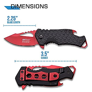 MTech USA – Spring Assisted Folding Knife – Red Fine Edge Stainless Steel Blade with Black Nylon Fiber Handle, Bottle Opener, Pocket Clip, Tactical, EDC, Self Defense- MT-A882RD
