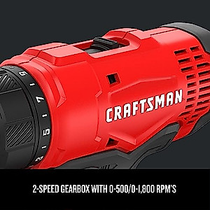 CRAFTSMAN V20 Cordless Drill/Driver Kit, 1/2 inch, Battery and Charger Included (CMCD710C2)