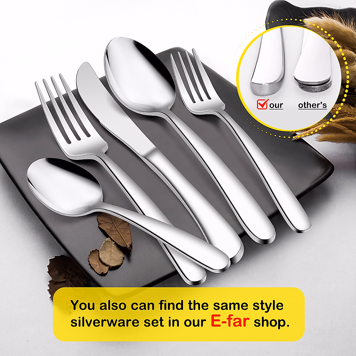 Heavy Duty Serving Utensils, E-far 5-Piece Stainless Steel Serving Spoons, Slotted Serving Spoon, Serving Fork, Butter Spreader, Pie Server for Party Buffet Catering, Mirror Finish & Dishwasher Safe
