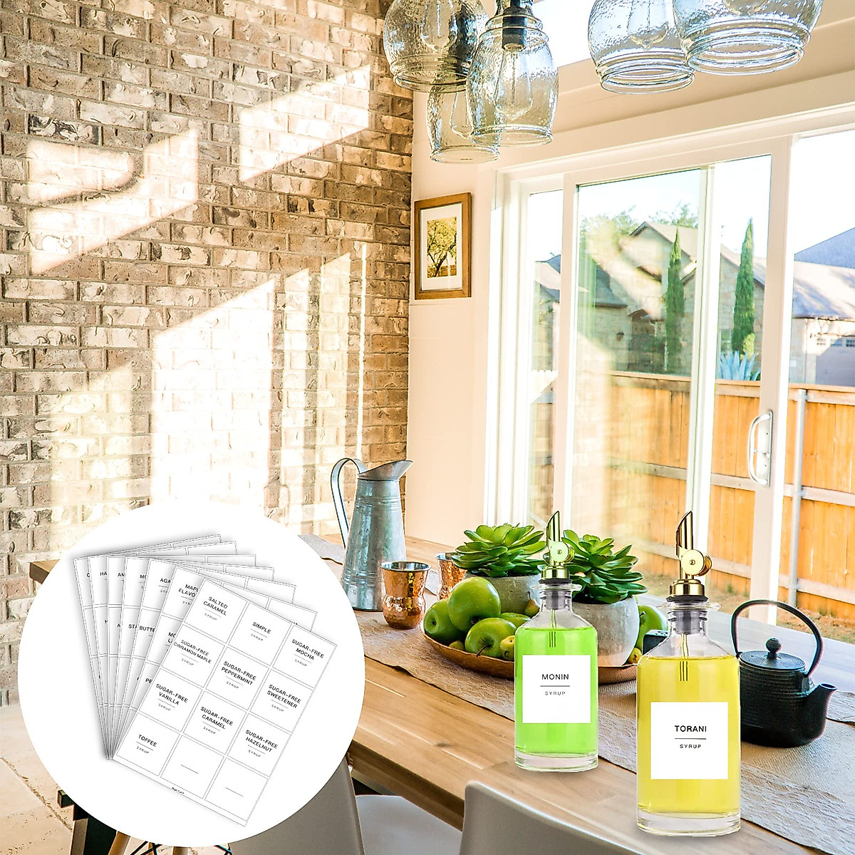 84 Pieces Pantry Labels,Coffee Syrup Labels,Waterproof Labels White Minimalist Labels Preprinted Self-Adhesive Labels Kitchen Labels for Storage Bins Coffee Station Syrup Dispenser Labels Blank Labels