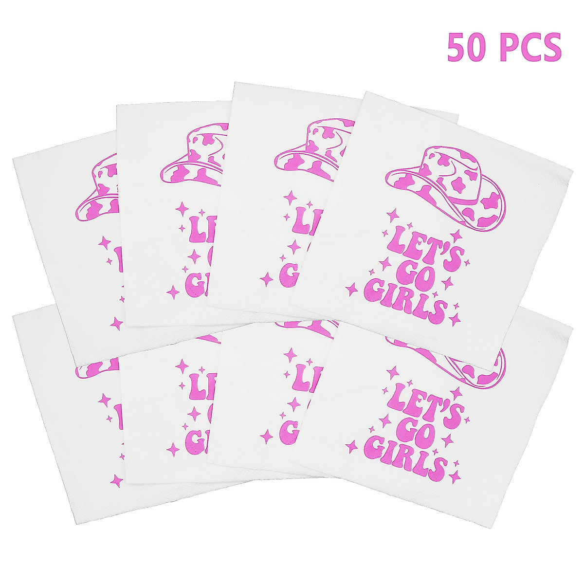 Lets Go Girls Napkins, Bachelorette Party Decorations,Western Cowgirl Bridal Shower, Birthday Party Last Rodeo Decorations Napkins (5 x 5 In, 50-Pack)